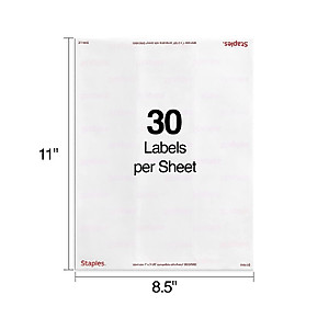 Staples 573950 Laser/Inkjet Address Labels 1-Inch x 2 5/8-Inch Clear 30 Labels/Sheet