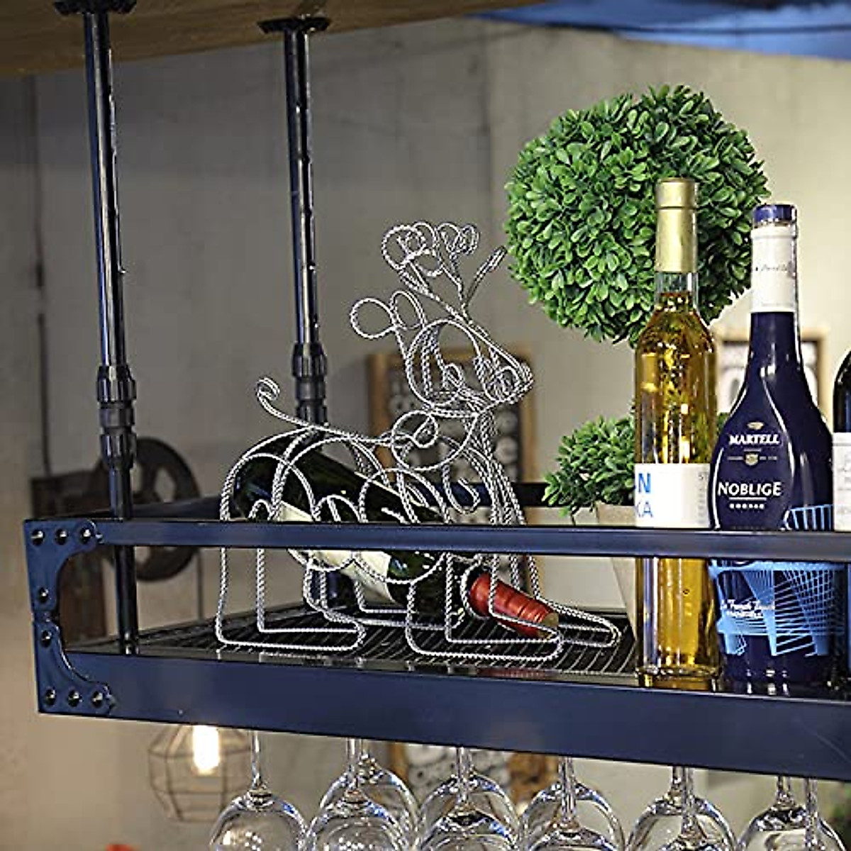 Wine Rack, Upside Down Goblet Rack, Hanging Wine Holder Bar Table, Household Hanging Cup Rack, Wine Ornaments, Height-Adjustable Wine Hanger Organizer Rack (Color : A, Size : 60 *