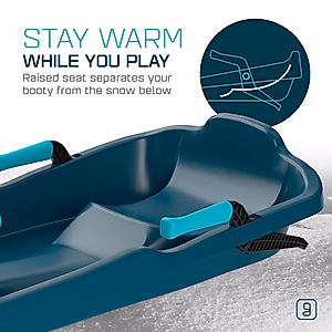 Snow Sleds for Kids - Toboggan Sled, Durable Plastic Sleds, Tow Strap, Pull Up Brakes, Lightweight, Snow Sleds, Winter Snow Sleds