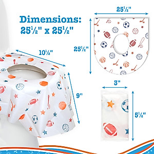 Disposable Toilet Seat Covers for Kids & Adults, 40 Pack - Protect from Public Toilet Germs While Potty Training & More - Extra Large, Waterproof, Portable, Individually Wrapped - Blue/Sports