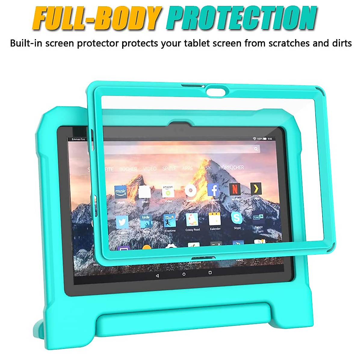 DJ&RPPQ New 1 0in Tablet Case for Kids Built-in Screen Protect, Incompatible with Samsung iPad TCL, Lightweight Durable Shockproof Kids Friendly Case- Turquoise