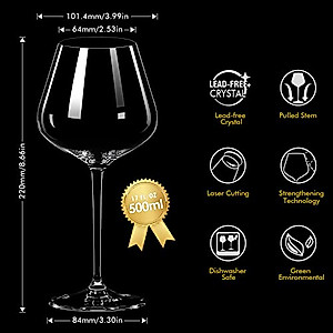 ONEARF Wine Glasses Set of 2,17OZ Hand Blown White and Red Wine Glasses.Lead-Free Premium Crystal Clear Glass Burgundy Boardeaux Wine Glass Set for Daily Use Wedding Anniversary or Birthday Gift