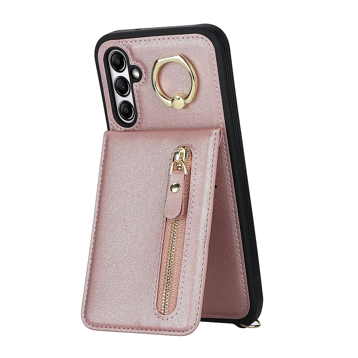 DEYHU Samsung Galaxy A14 5G Case with Card Holder for Women, Galaxy A14 5G Phone Case Wallet with Strap Credit Card Slots Crossbody with Zipper Shockproof Case for GalaxyA14 5G - Rose Gold