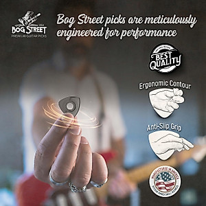 Bog Street Axe Cut Thin Guitar Pick Pack Of 6 - Made in USA Ergonomic Guitar Picks Thin, Non Slip Light Guitar Picks, Black Color