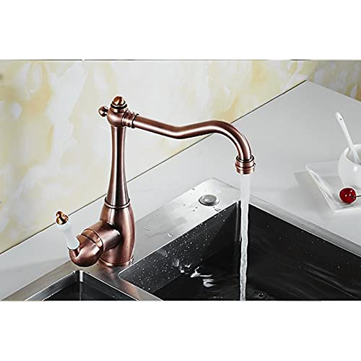 Kitchen Faucet Copper Bar Faucet 360 ° Swivel Single Handle Traditional Period Single Ceramic Lever Kitchen Sink Faucet Antique Mixer Tap One Hole Wet Bar Sink Faucet Victorian Commercial