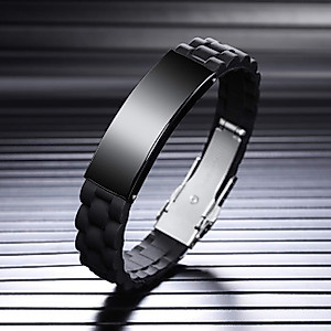 MeMeDIY TO MY SON Love From Mom and Dad Courage Inspirational Bracelets Personalized Graduation Gifts for Son Stainless Steel Rubber Adjustable Wristband Birthday Gift