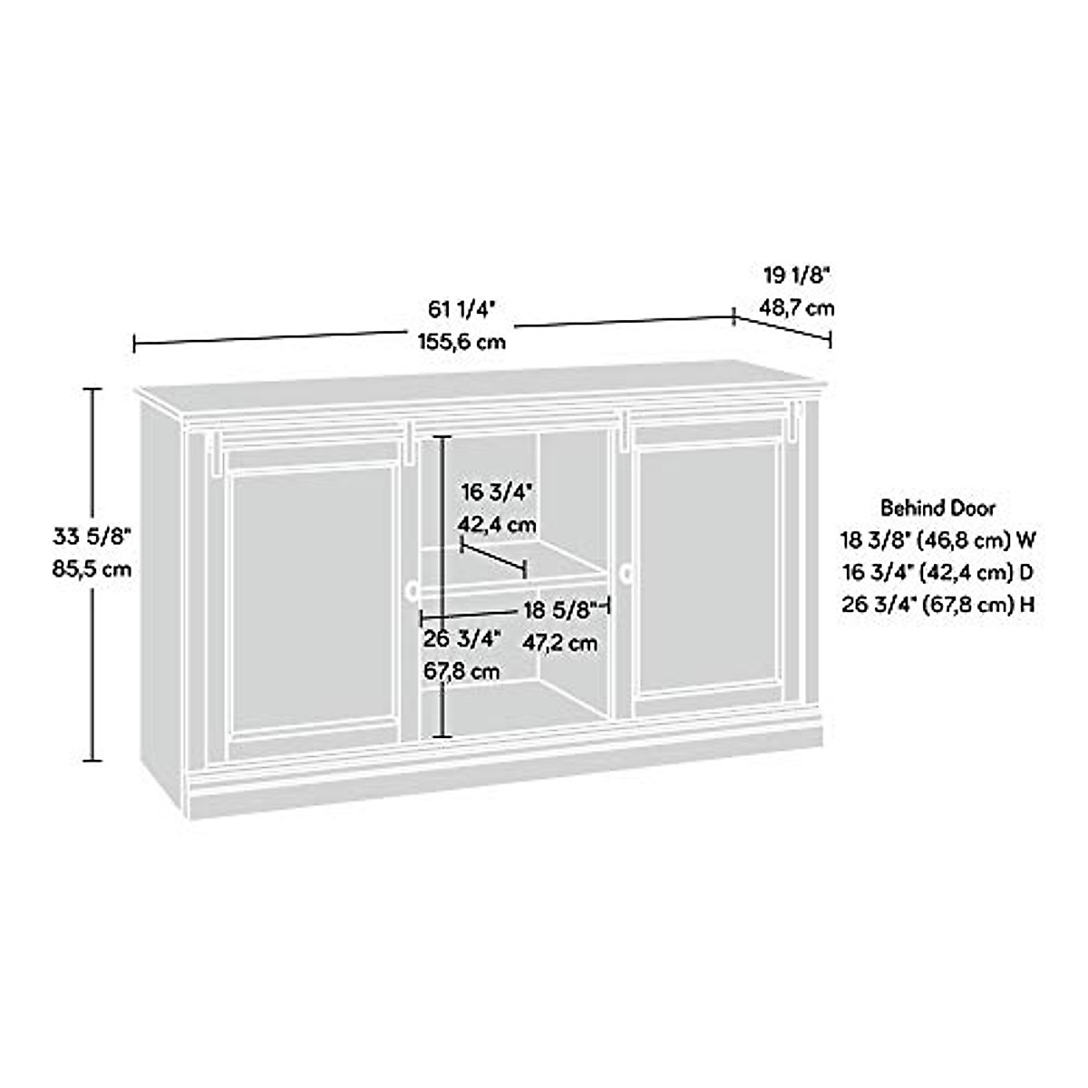 Sauder Barrister Lane Credenza, for TVs up to 60", White Plank finish