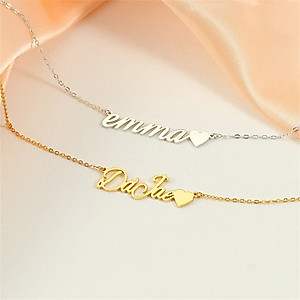 Jecivila Personalized Name Necklace with Heart 18K Gold Plated Nameplate Necklace Custom Name Customized Jewelry Gift for Women