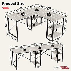 Bestier L Shaped Desk with Shelves 75 Inch Reversible Corner Computer Desk or 2 Person Long Table, Writing Study Desk for Home Office Small Space Bedroom Apartment, Wash White