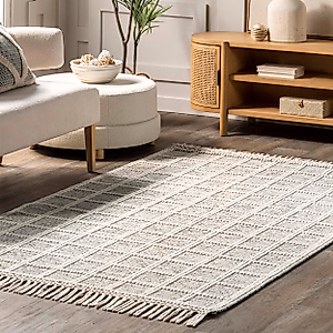 nuLOOM Huia Striped 8x10 Wool Area Rug for Living Room Bedroom Dining Room, Ivory
