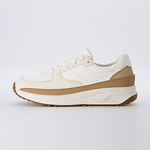 CUSHIONAIRE Score Comfort Platform Womens Sneakers, Lightweight Lace Up Tennis Shoes Womens Fashion Wear, White/TAN 6.5