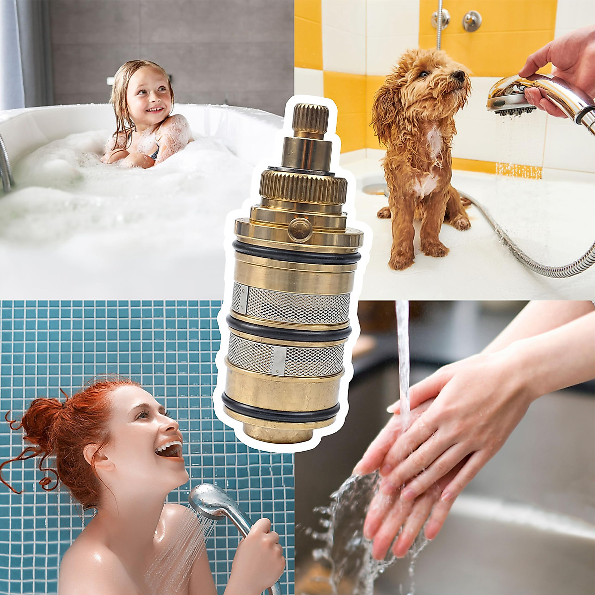 Shower Mixer Cartridge, Thermostatic Mixing Valve Spool Faucet Replacement Parts for Water Temperature Valve Mixer, Copper Brass Thermostat Adjust Bath Tap Repair Kit Assembly