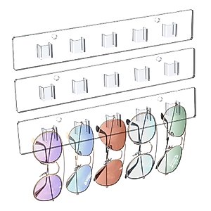 Ftumertly Wall Sunglasses Organizer 3 Pack, Wall Glasses Holder, Acrylic Sunglasses Display Rack, Sunglass Holder Organizer for Multiple Glasses, Eyeglasses Holder for Office & Home, Clear, 15 Slots