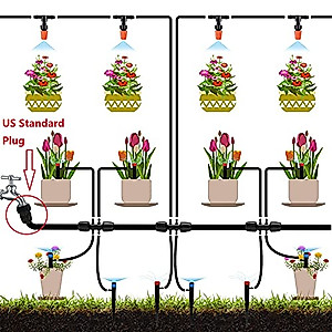 Drip Irrigation Kit, 100FT + 16FT Automatic Atomization Micro Spray Watering System with 1/4 and 1/2 inch Blank Distribution Tubing Hose,Adjustable Nozzle Emitters for Greenhouse Garden Flower Bed Patio Lawn