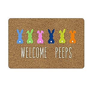 MfunDoor Doormat Funny Front Door Mat- Welcome Peeps Bunny Doormat Spring Doormat Easter Rabbits Door Mat Rubber Non Slip Backing Funny Doormat for Outdoor/Indoor Uses 23.6 inch(W) X 15.7 inch(L)