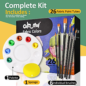 Colorful Permanent Fabric Paint, 26 Colors Soft Fabric Paint in Bottles (30ml/1oz) with Brushes, Palette,Non-Toxic Textile Paint for Creative DIY Clothes, T-Shirts, Shoes Art and Crafts