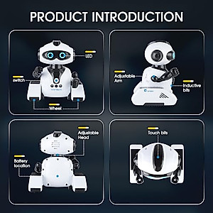 Robots Toys for Kids, 2.4Ghz Remote Control Robot Toys with Music and LED Eyes for Boys/Girls, RC Toy Stocking Stuffers for 3-12 Year Toddler Children Teen for Birthday Day Gift(White)