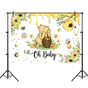 Bear Baby Shower Backdrop Oh Baby Bee Honey Pot Baby Shower Background Decorations Kids Bear Party Photoshoot Props Supplies 7x5ft