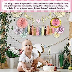 YARA Baby Shower Decorations For Girl Pink and Gold Party Decor Baby Girl Garland Banner Decoration & Supplies Rustic Rose Gold Boho Theme Paper Fans & Tassels For It’s A Girl Floral Princess Sprinkle