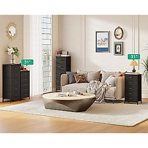 AODK Dresser for Bedroom with 5 Storage Drawers, 31" Small Dresser Chest of Drawers Fabric Dresser with Sturdy Steel Frame, Black