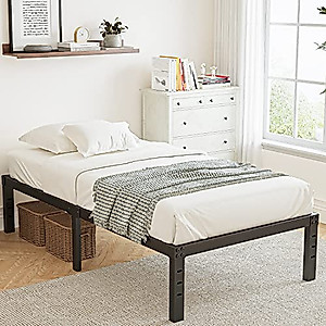 Breezehome Twin Size Bed Frame with Wide Wood Slats / 14 Inch High Heavy Duty Meta Mattress Foundation/Noise-Free Platform/No Box Spring Needed/Easy Assembly