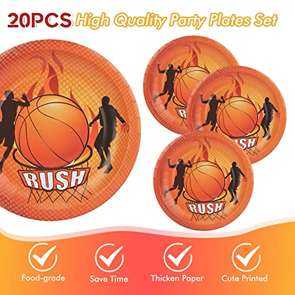 Juhap 41Pack Boy Basketball Birthday Party Supplies, Sports Themed Party Tableware Set Includes 20 Dessert Plates 20 Napkins and 1 Tablecloth for Basketball Theme Birthday Party Decorations