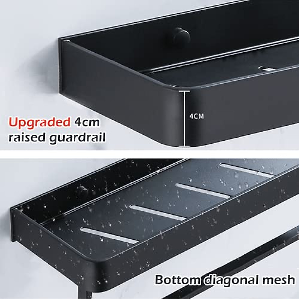 Fippkargo Bathroom Shelf with Towel Bar, Wall Mounted Shower Storage Organizer Holder Rack, Floating Shelf for Bathroom,Kitchen,Toilet 15.7" (Black)