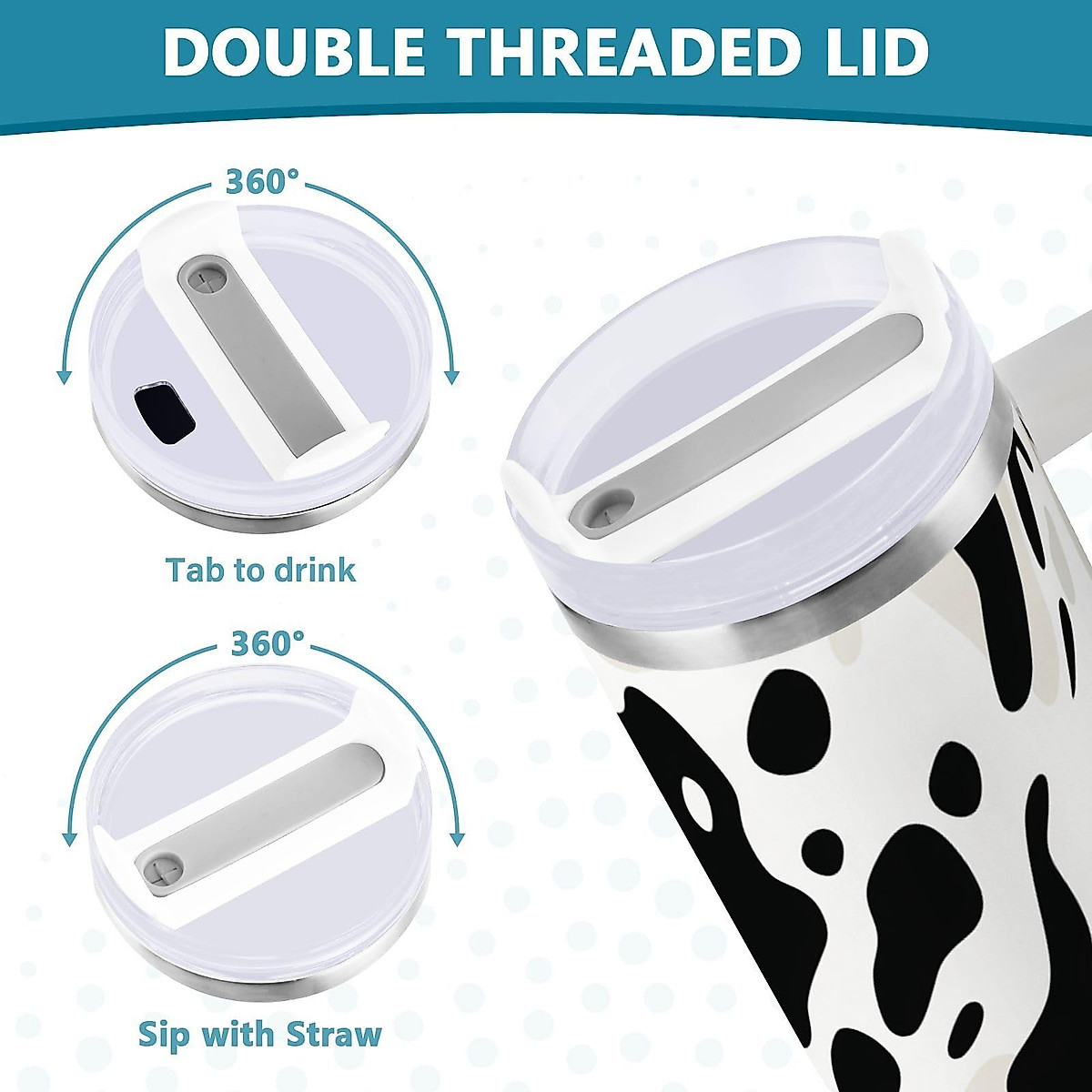ARGTILDN 40 oz Tumbler Cow Print Spots Insulated Travel Mug with Handle and Straw Lid Stainless Steel Vacuum Coffee Cup Tea Beverage Container Water Bottles for Car Sports office