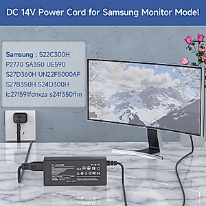 14V Power Adapter Monitor Charger for Samsung 15" 17" 18" 19" 20" 22" 23" 24" 27" Monitor TV LED LCD SyncMaster S22C300H P2770 SA350 UE590 S27D360H UN22F5000AF S27B350H S24D300H Charger Adapter