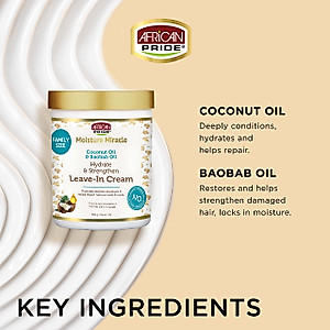 African Pride Moisture Miracle Coconut Oil & Baobab Oil Leave-In Hair Cream - Provides Intense Moisture & Helps Repair Natural Coils & Curls, Hydrates & Strengthens, 18 oz