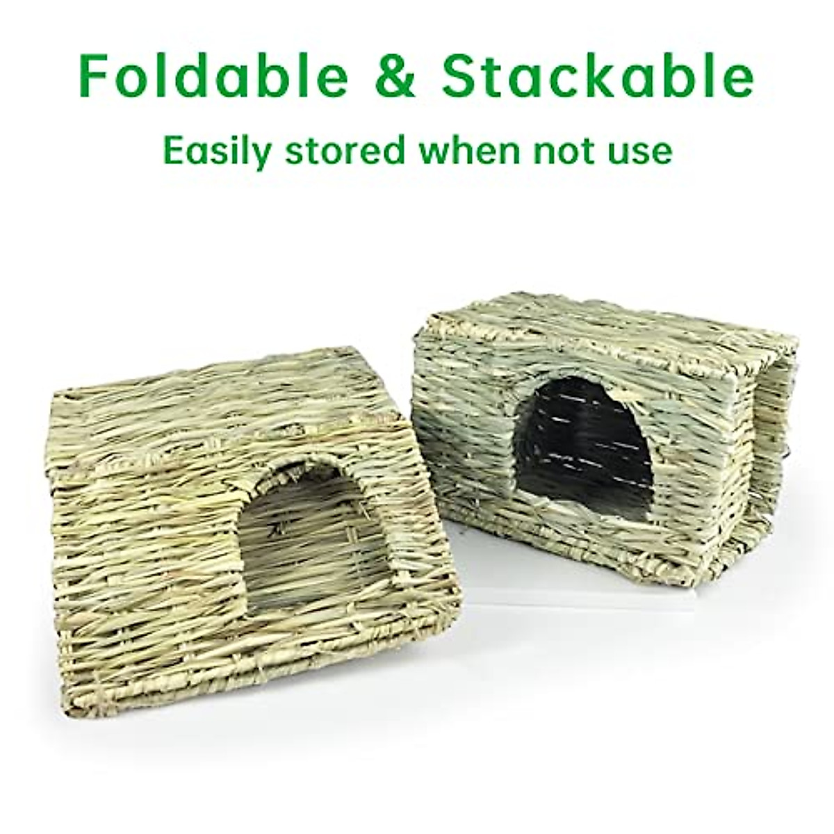Bunny Grass House - Hand Crafted Natural Rabbit Hideout & Nesting Box, Foldable & Comfortable Bed Cage for Small Animals, Hamster, Guinea Pig, Chinchilla, Hedgehog (Medium - Suit for 1 Adult Rabbit)