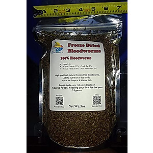 Aquatic Foods 5oz Bloodworms, Freeze Dried Fresh Grade A Floating Bloodworms for All Tropical Fish, Bettas, Discus, Cichlids, Community Turtles, Carnivore Carnivorous Plants. Bag