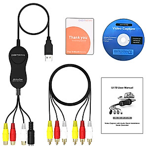 DIGITNOW USB 2.0 Video Capture Card Device Video Grabber One Touch VHS VCR TV to DVD Converter, Transfer VHS Home Videos to Mac OS X PC Windows 7 8 10