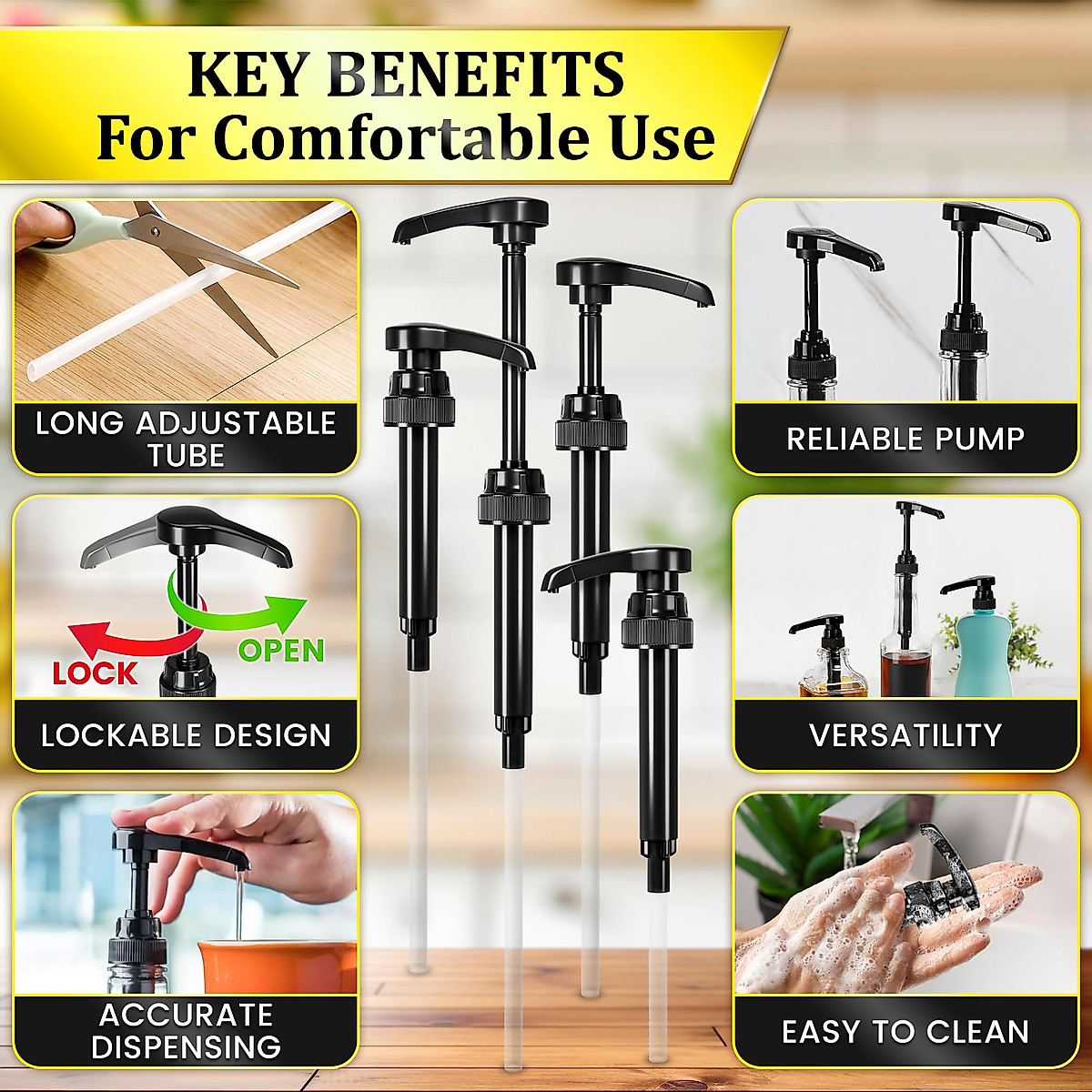 Black Pump Coffee Syrup Pumps - 4 Pcs Coffee Creamer Pump Dispenser Milk Pump for Gallon Black Cherry Juice Bottle Pumps Soda Can Pump - Ketchup Can Pump Half Gallon Pump Squirt Bottle Pump Reluen