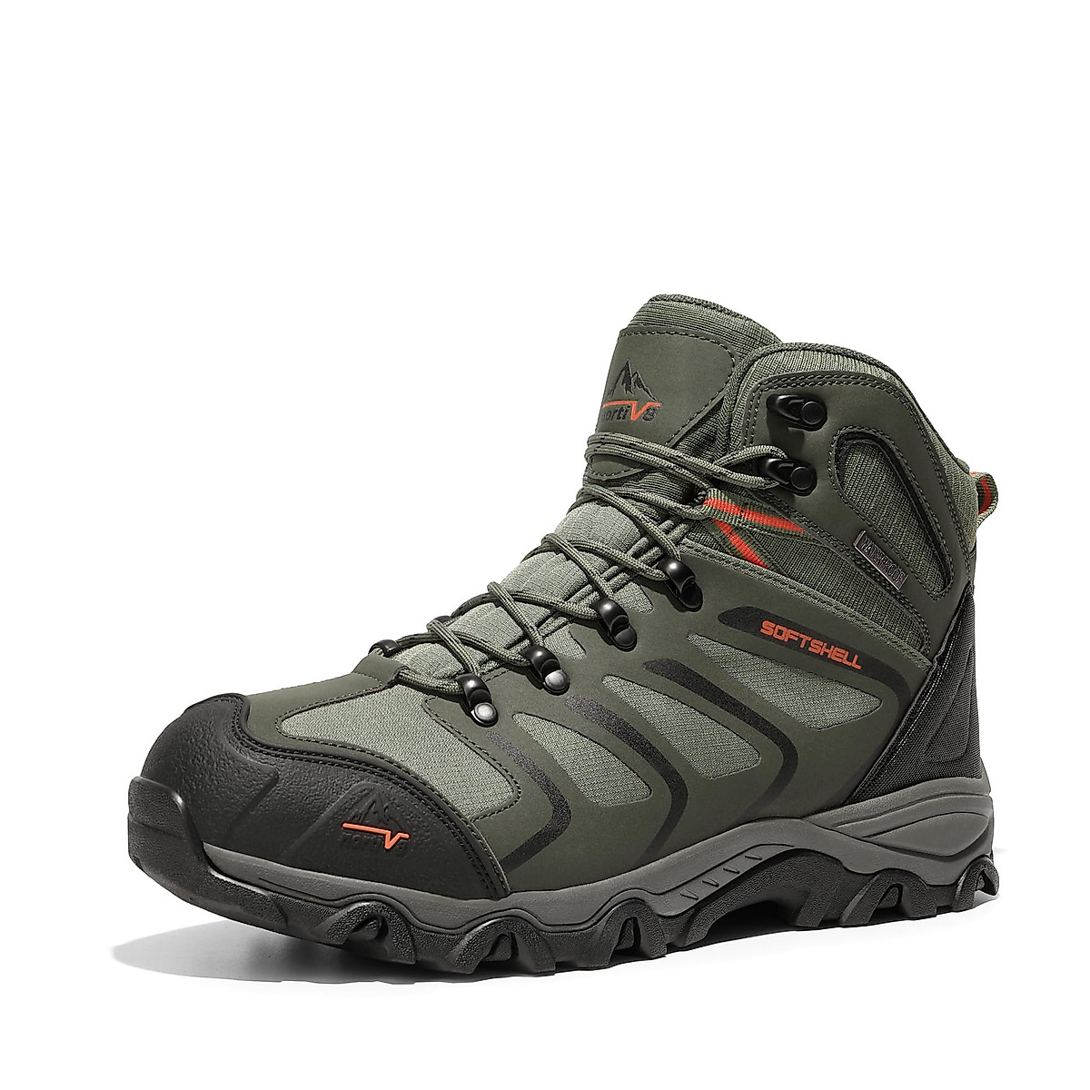 NORTIV 8 Men's Hiking Boots Waterproof Work Outdoor Trekking Backpacking Mountaineering Lightweight Trails Shoes Size 11 M US Army/Green/Black/Orange 160448_M Armadillo