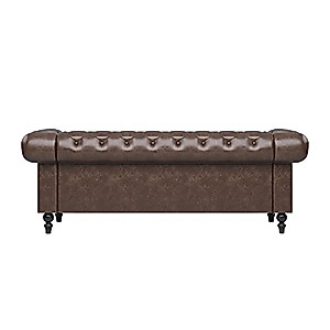 MGH Chesterfield Sofas, 83" PU Couch,Tufted 3 Seats Living Furniture, Mid-Century Sofa Couch Daybed for Living Room and Bedroom (Brown-2)