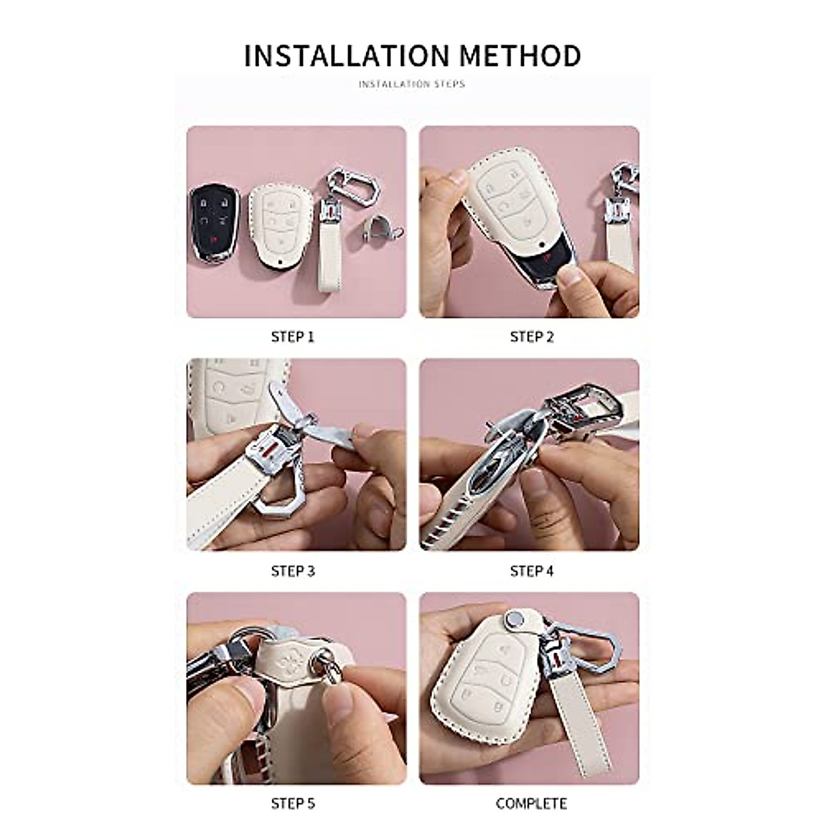 SANRILY Cowhide Leather Key Fob Cover for Volvo XC90 2017 2018 2019 XC60 S90 V90 Key Fob Keyless Full Protection Smart Key Case with Keychain Pink