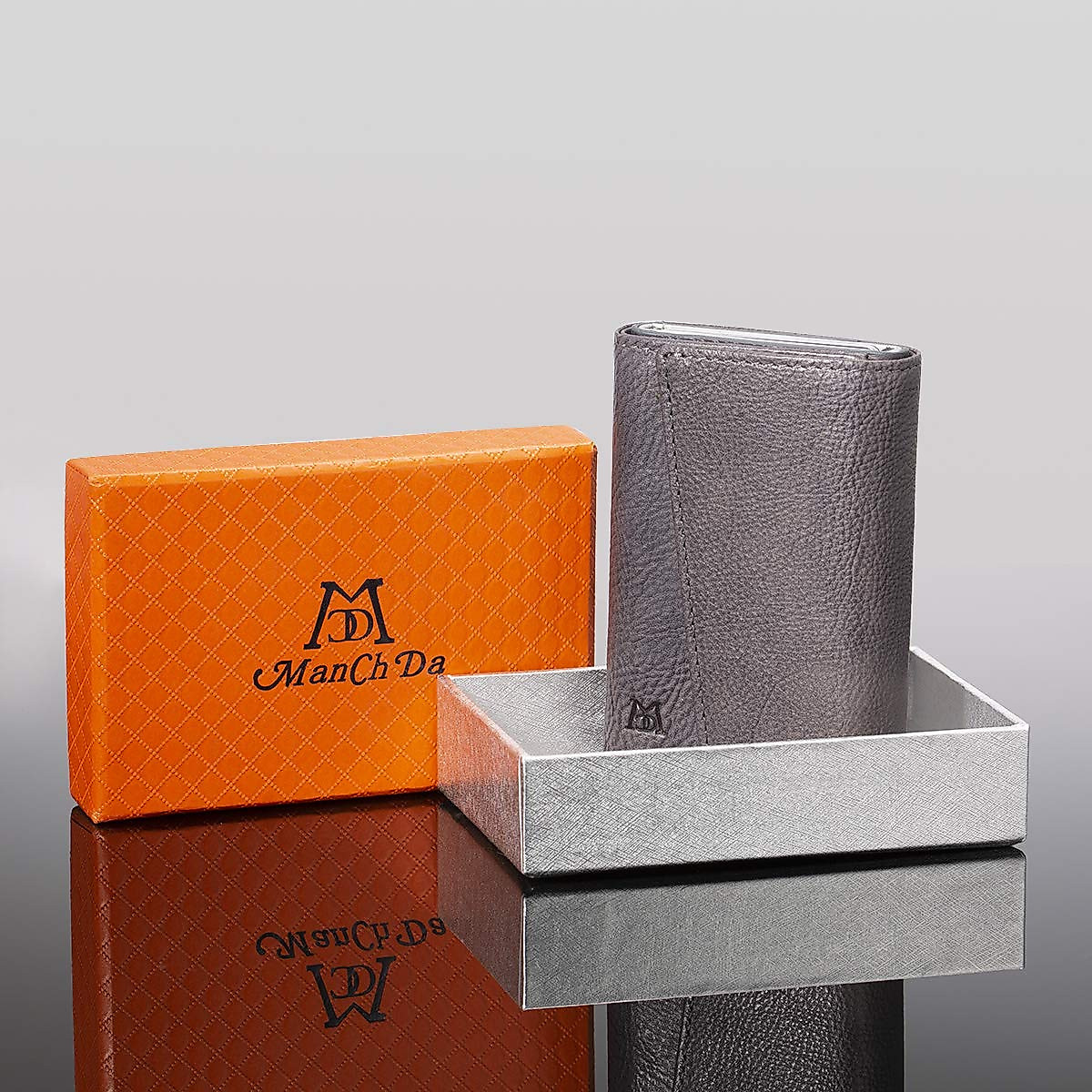 ManChDa Genuine Leather Wallet Slim RFID Blocking Magnetic Wallet for Men Trifold Wallet Aluminum Detachable Wallet Pop up Card Wallet Card Case Holder Clip Money Organizer(Grey 2)