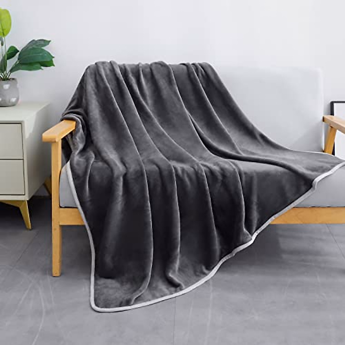 Cottonblue Cooling Blanket Queen Size, Summer Blankets for Hot Sleepers & Night Sweat, Fleece Lightweight Blanket Cool Blanket for Bed Couch, Reversible Throw Blanket for All Season, Grey, 79"*91"