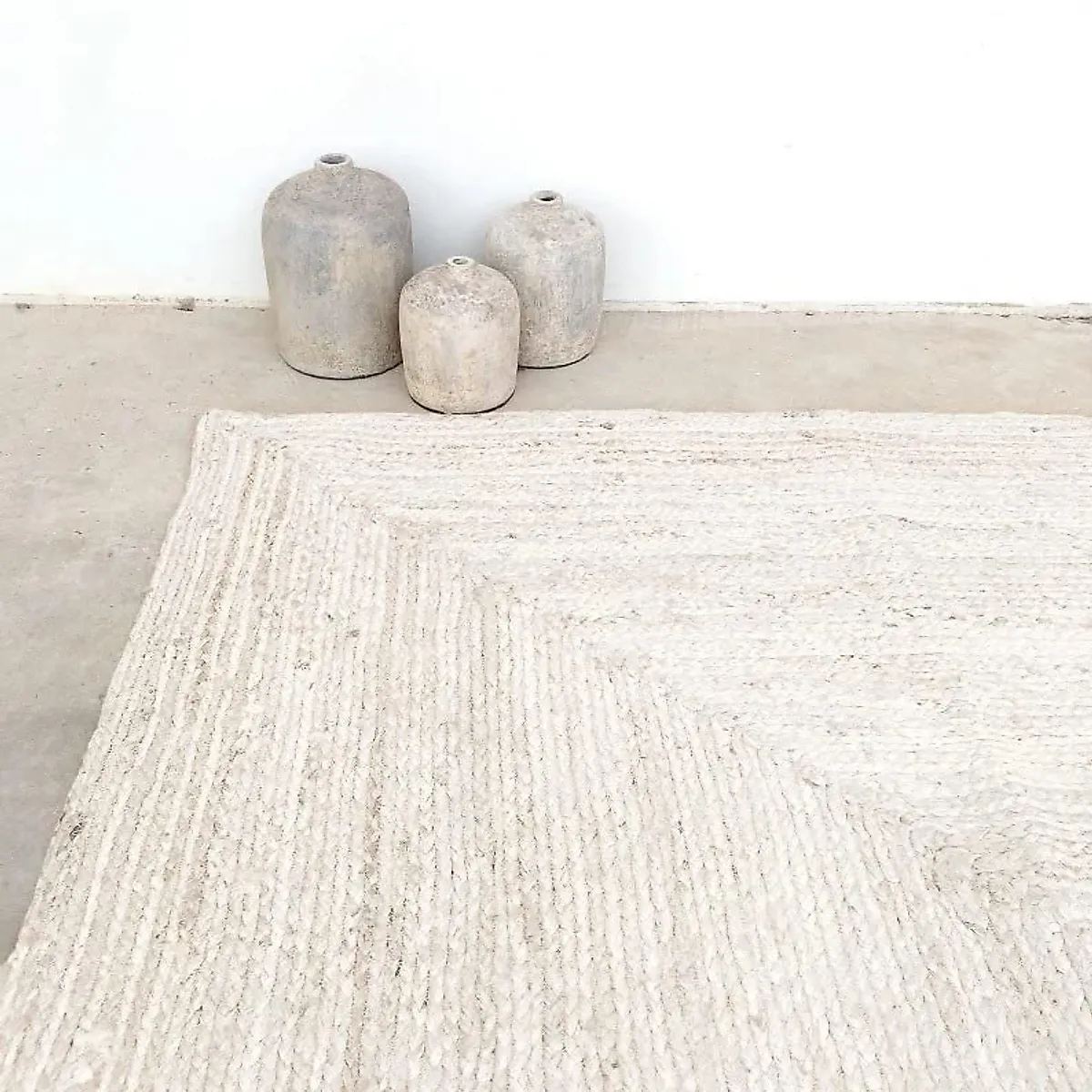 Indian White-Beige Scandinavian Rug. Pattern Hemp Jute Rug. Ivory&Beige Rug. Handwoven Rug. 100% Natural Rug (4' x 6'Braided Rug)