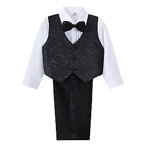 Dressy Daisy Baby Boy Classic Fit Tuxedo Black Suit 5 Pieces Set Formal Wear Wedding Outfit Size 12-18 Months, with Vest