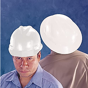 MSA 475369 V-Gard Full-Brim Hard Hat With Fas-Trac III Ratchet Suspension | Polyethylene Shell, Superior Impact Protection, Self Adjusting Crown-Straps - Standard Size in White