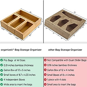 Bamboo Ziplock Bag Storage Organizer for Drawer - Food Storage Bag Organizer Kitchen Drawer - Sandwich Ziploc Bag Organizer - Suitable for Gallon, Quart, Snack and Sandwich Baggie Organizer