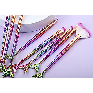 Tenmon 10 Pcs Mermaid Eye Makeup Brushes Set, Professional Eyeshadow Makeup Brushes Set with Soft Synthetic Hairs for Eyeshadow, Concealer, Eyeliner, Brow Blending, highlighter Brush Tool