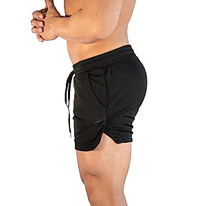 CEHT Mens Athletic Shorts Quick Dry Bodybuilding Mens Workout Shorts Gym Shorts for Men with Pockets Black
