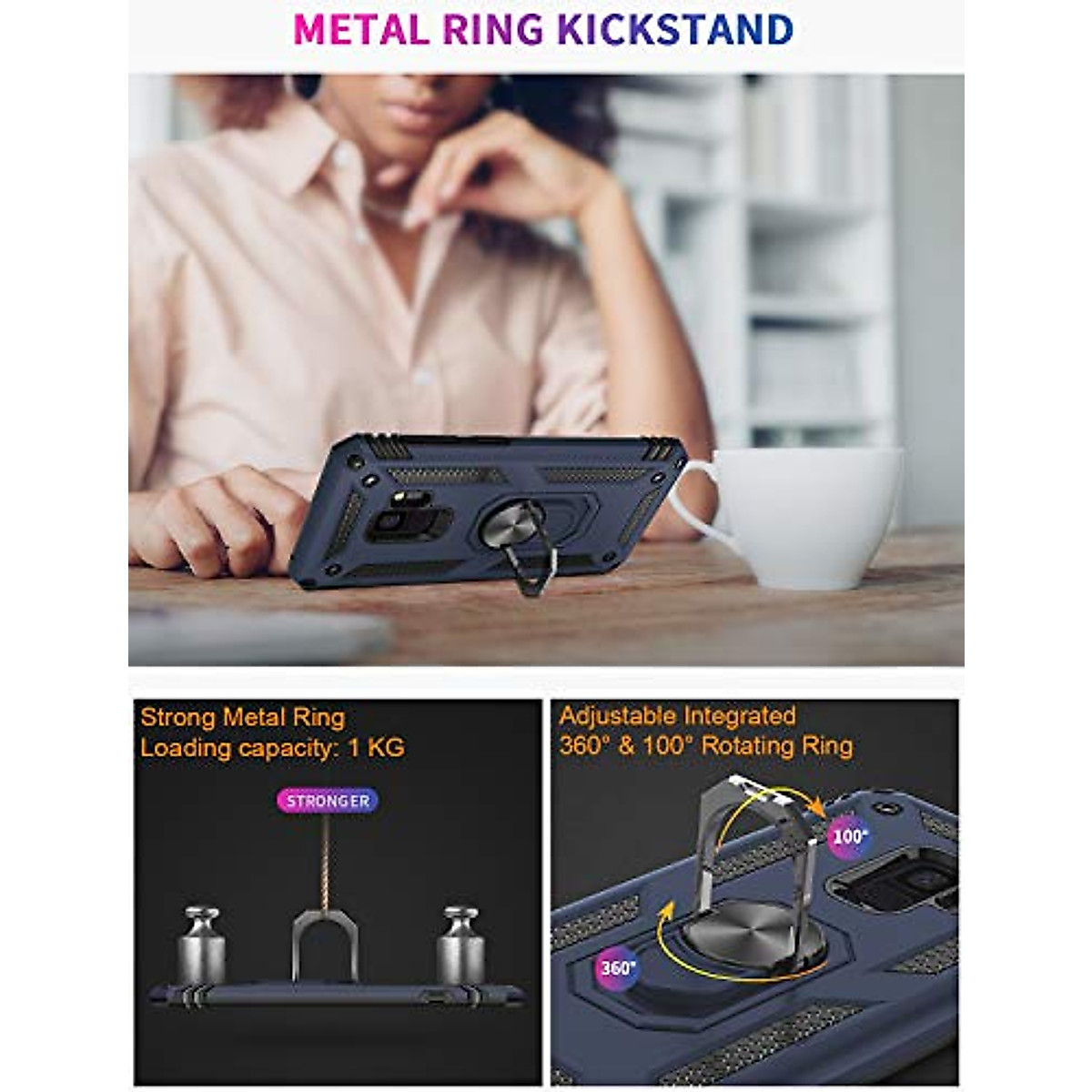 LUMARKE Galaxy S9 Case,Military Grade 16ft. Drop Tested Dual Layered Heavy Duty Cover with Magnetic Ring Kickstand Compatible with Car Mount Holder,Protective Phone Case for Samsung Galaxy S9 Blue