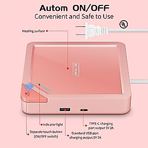 USB Coffee Mug Warmer:Smart Electric Coffee Cup Warmer for Desk with Auto Shut Off-Coffee Accessories for Home Office Desk (U1 Pink)