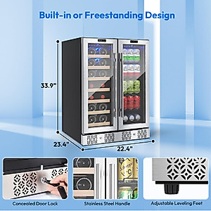 Empava Wine and Beverage Refrigerator Cooler Dual Zone 24 inch, Built-in Counter or Freestanding Fridge with Glass Door and LED Light, 96 Cans and 33 Bottles Capacity, Silver