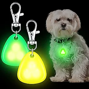 2 Pcs LED Dog Collar Light Waterproof Silicone Light up Dog Tag Clip on Flashing Dog Lights for Night Walking Camping Light for Dog Collar Pet Harness Leash Safety Paw Dog Tag Light (Green, Yellow)