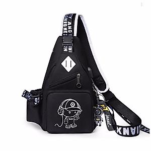 CUSALBOY Fashion One-Shoulder Backpack Youth Leisure Backpack With USB Port Earphone Hole, Cartoon Luminous Pattern Backpack (black 6)